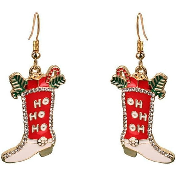 Christmas Boots Hook Hoop Earrings for Women Xmas HOHOHO Holly Candy ...