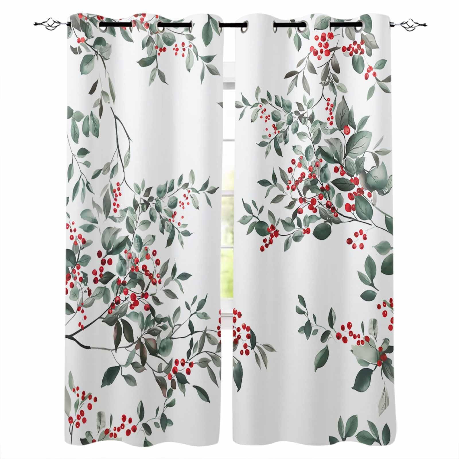 Christmas Botanical Blackout Curtains | Light Blocking Print Window ...