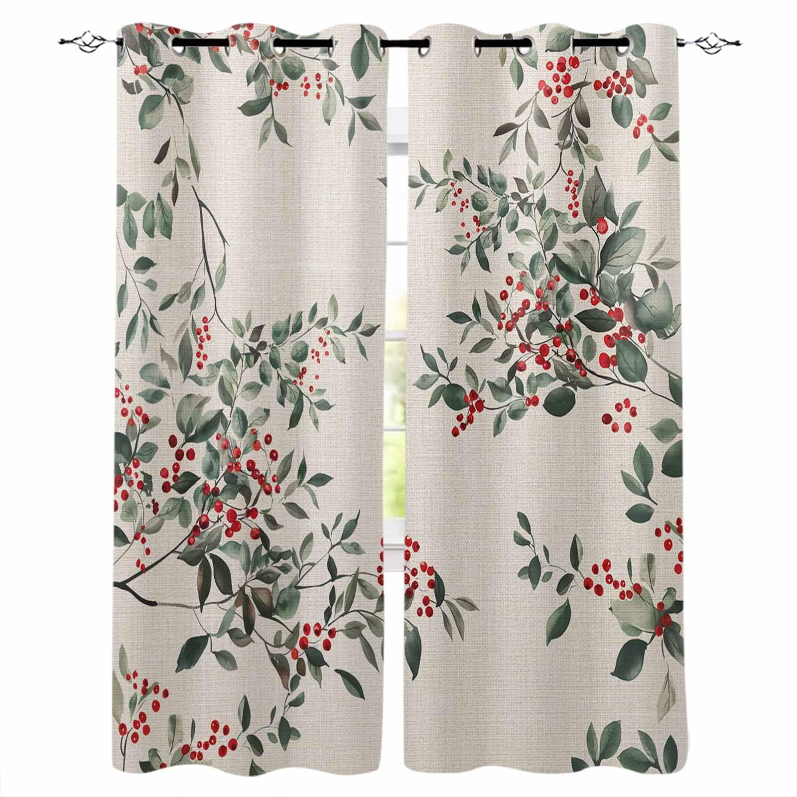 Christmas Botanical Blackout Curtains | Light Blocking Print Window ...