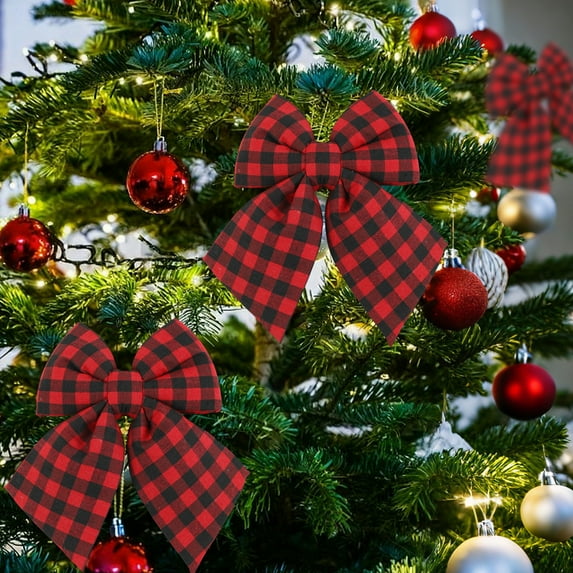 Christmas Bow Decoration, Checkered Bow Pendant, Window and Tree Decor ...