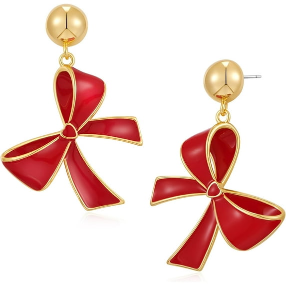 Christmas Bow Earrings for Women - Gold Coquette Stud Earrings, Ribbon ...