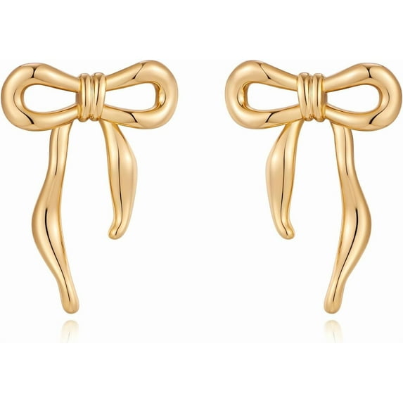 Christmas Bow Earrings for Women - Gold Coquette Stud Earrings, Ribbon ...