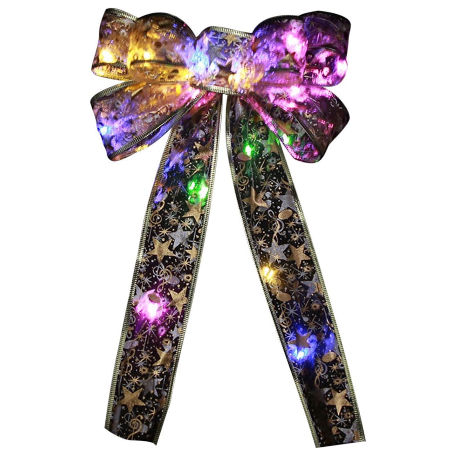 Christmas Bow LED Christmas Ribbon Light Tree Ornaments Ribbon Bows For ...