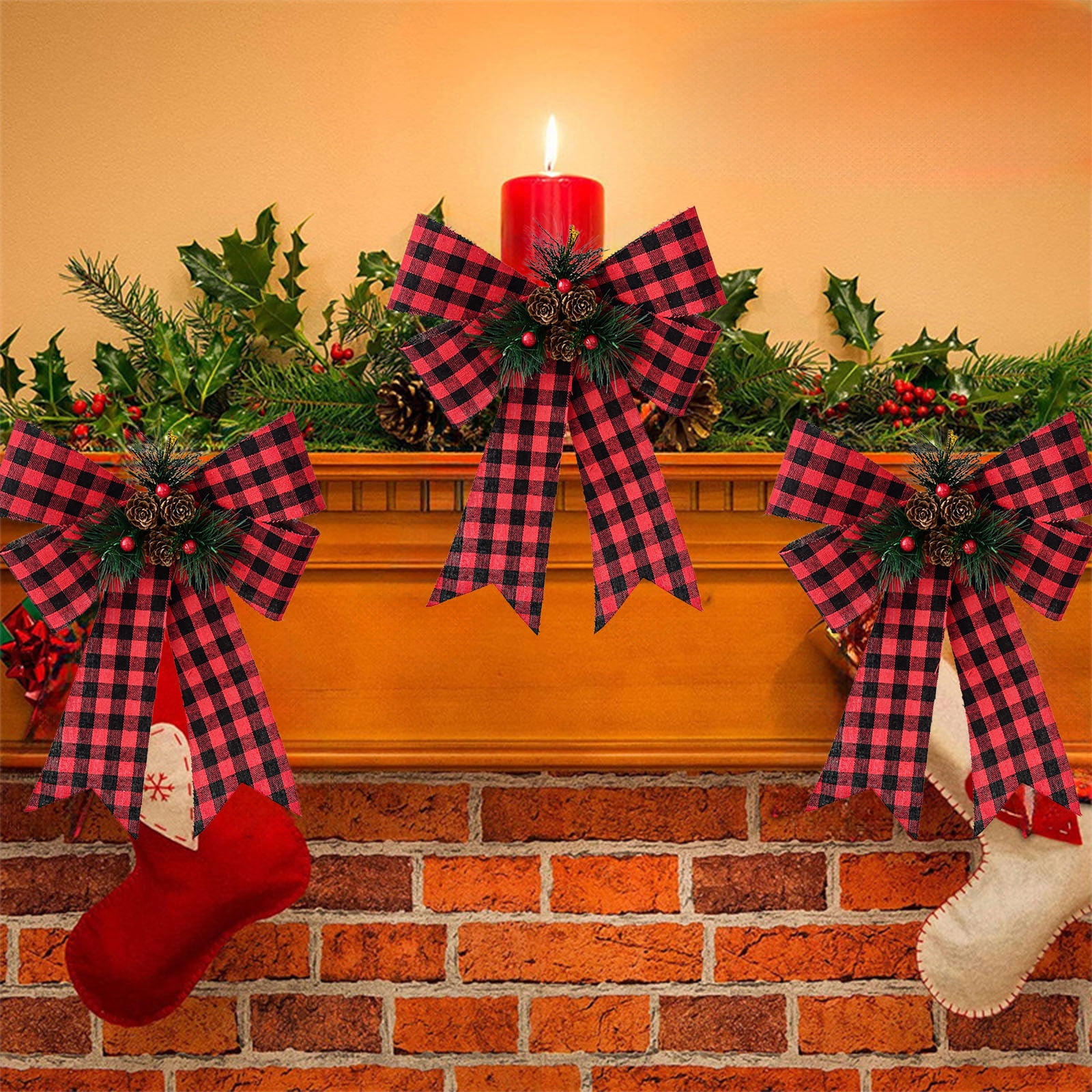 Christmas Bow Oversized Velvet Pinecone Shape Red PVC Ribbon | Three ...