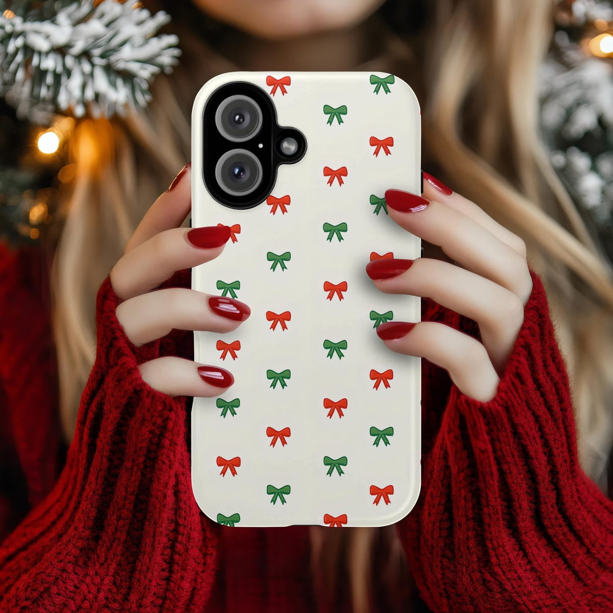 Christmas Bow Red Green Girly Holiday Phone Case 17 16 15 14 13 12 11 ...
