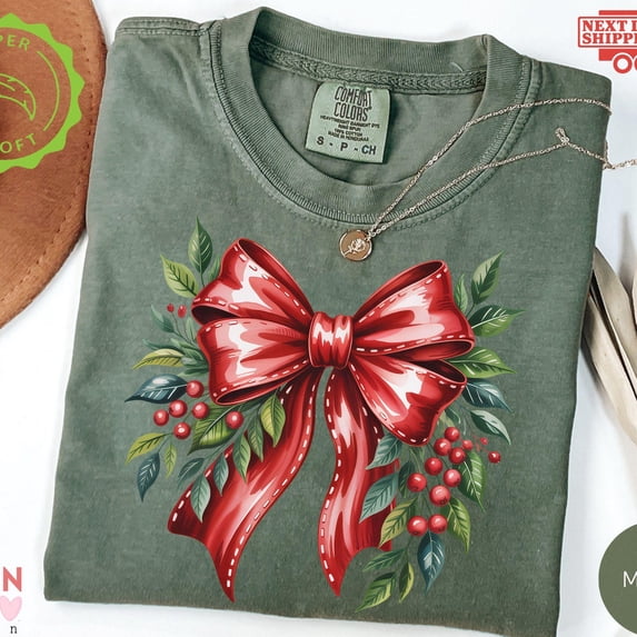 Christmas Bow Shirt Coquette Holiday Tee - Walmart.com