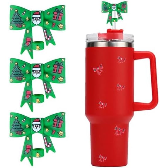Christmas Bow Straw Cover Topper for Stanley Cup,Silicone Straw Toppers ...