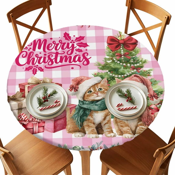 Christmas Bow Tree Fitted Round Tablecloths Elastic Edged Table Covers ...