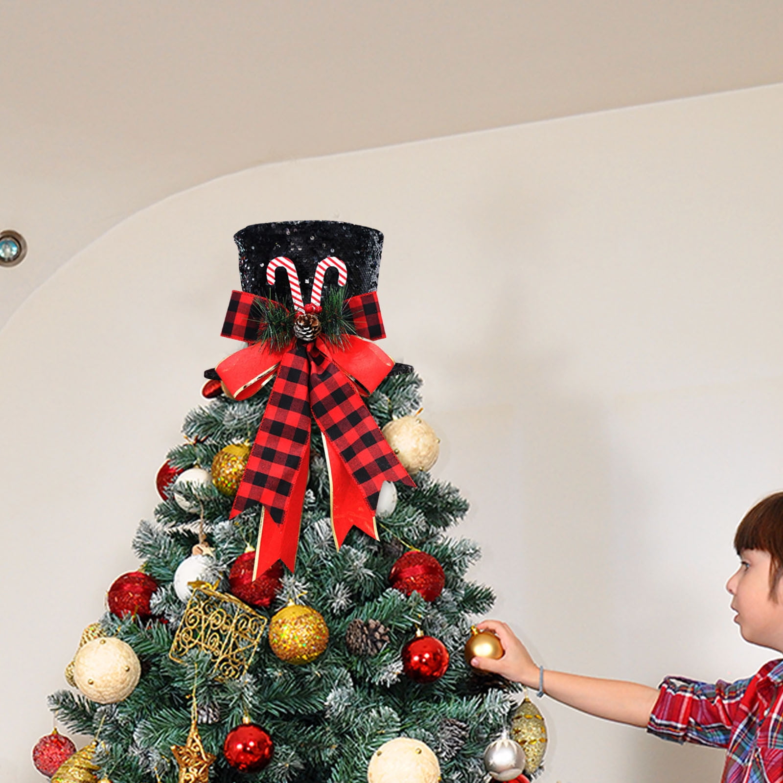 Christmas Bow Tree Topper Leg Red Tree Top Hat Fabric Bow Folding ...