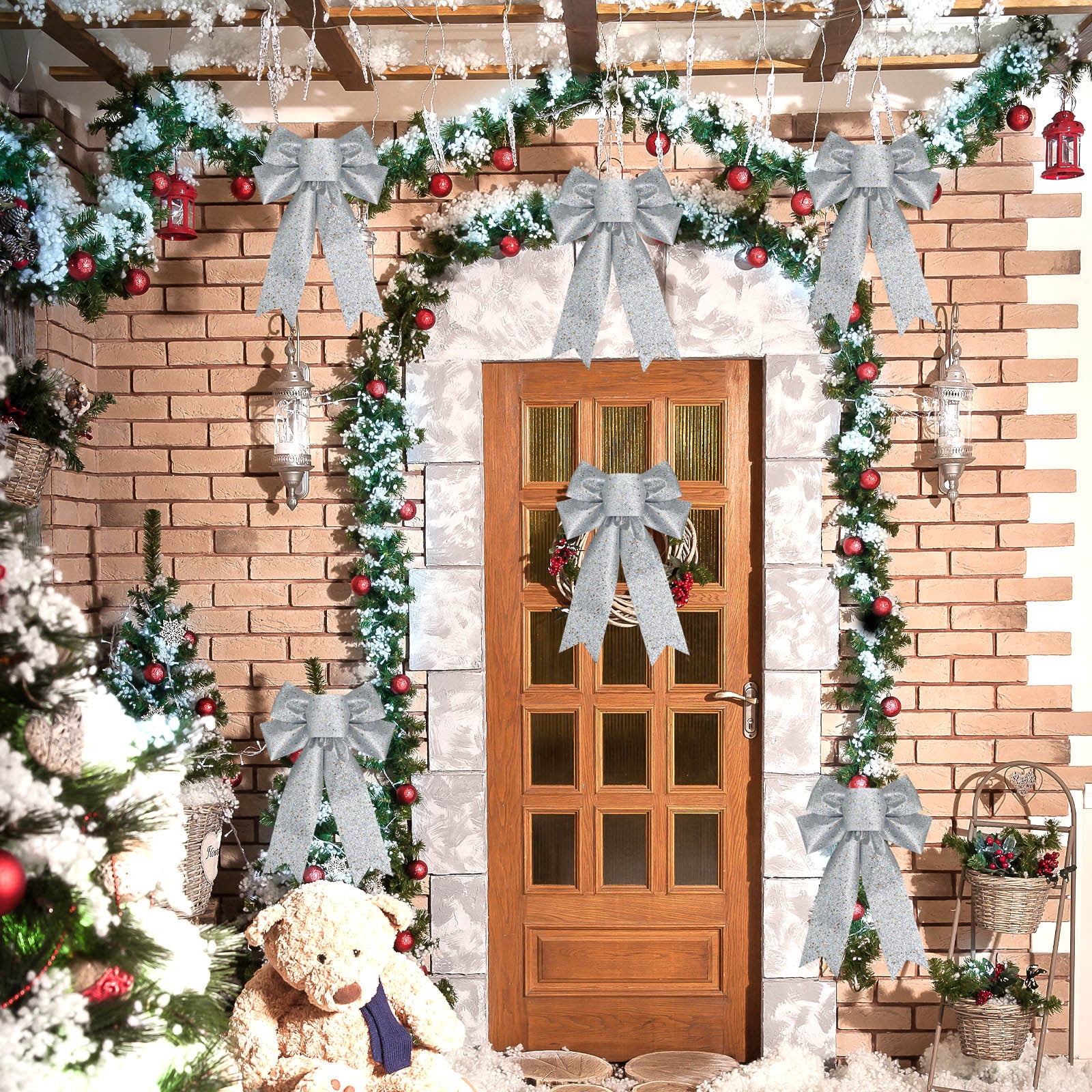 Christmas Bows for Christmas Tree Topper,9X13 Inch Pre Lit Silver ...