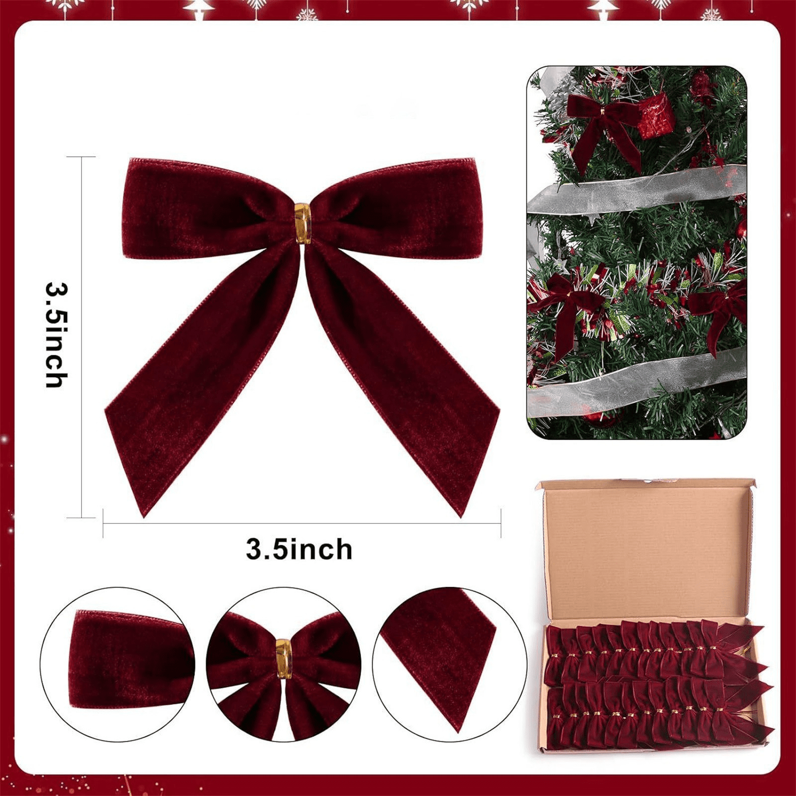 Christmas Bows, Velvet Ribbon with Wire Edges for Holiday Tree Wreath ...