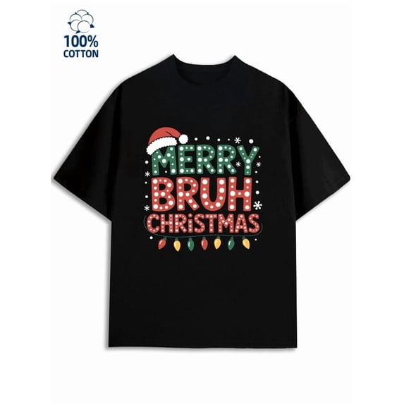 Christmas Bruh Tee men's Christmas 180G 100% Cotton black elegant humor ...