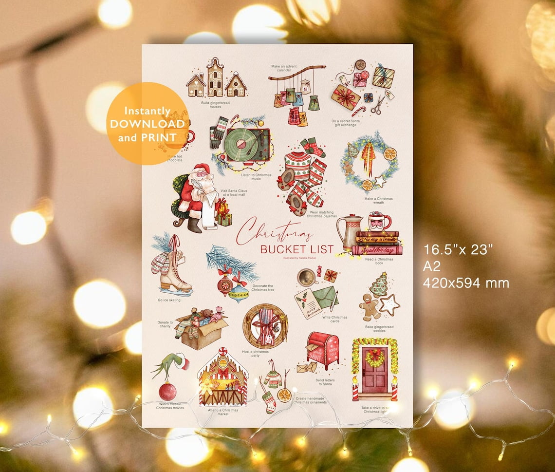 Christmas Bucket List Printable Poster, Festive Holiday Checklist, Fun ...