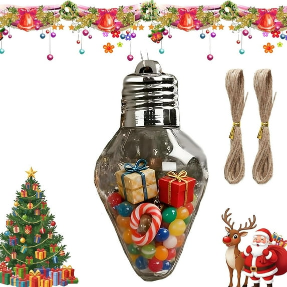Christmas Bulb Gift Jar, Clear Fillable Light Bulb Ornaments with Lid ...