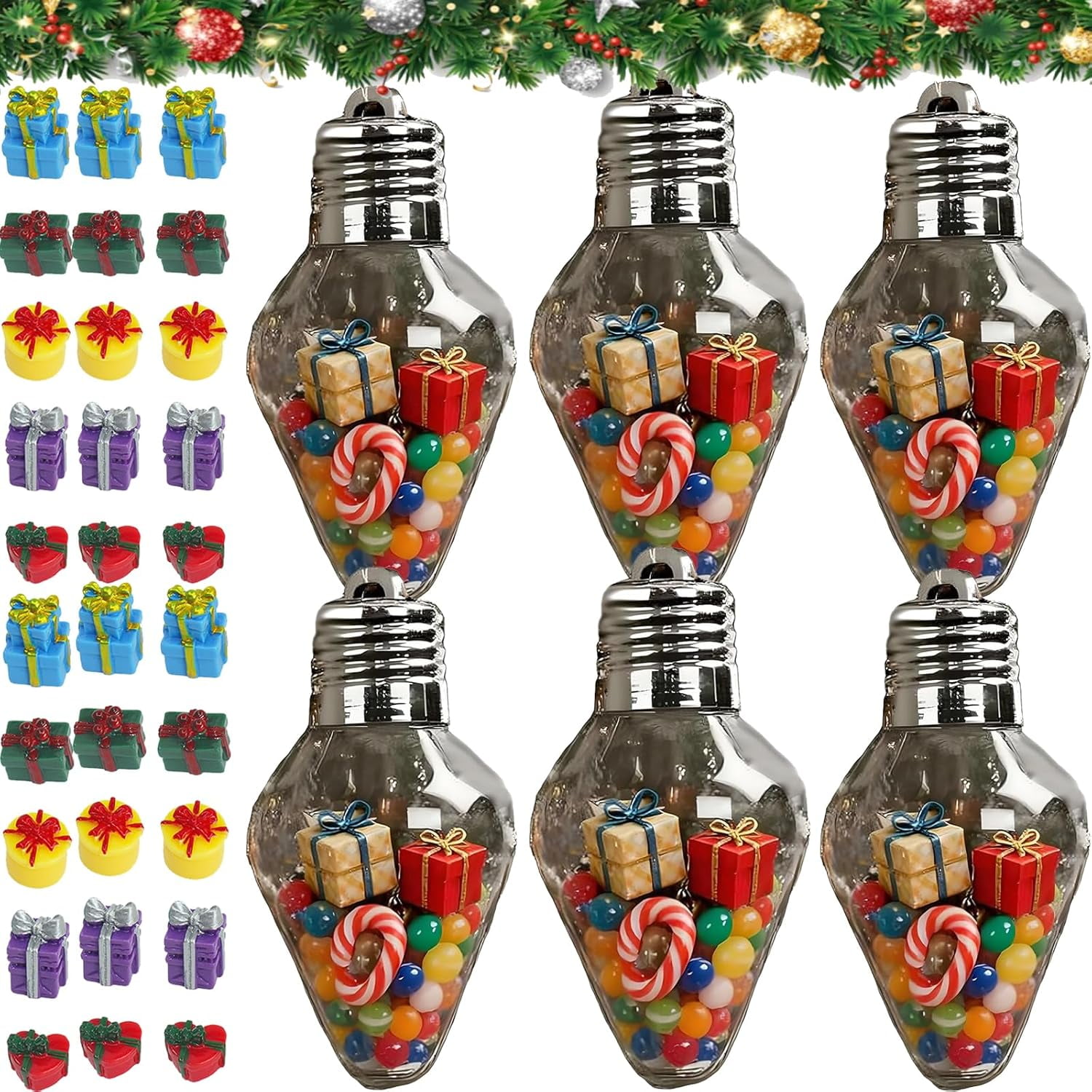 Christmas Bulb Gift Jar, Clear Fillable Light Bulb Ornaments with Lid ...