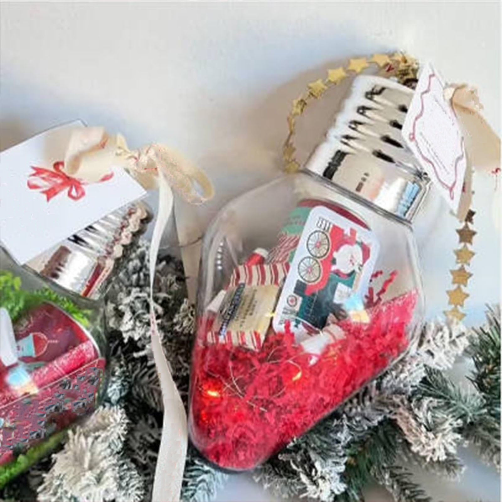 Christmas Bulb Gift Jar, Clear Plastic Fillable Ornament with Screw Cap ...