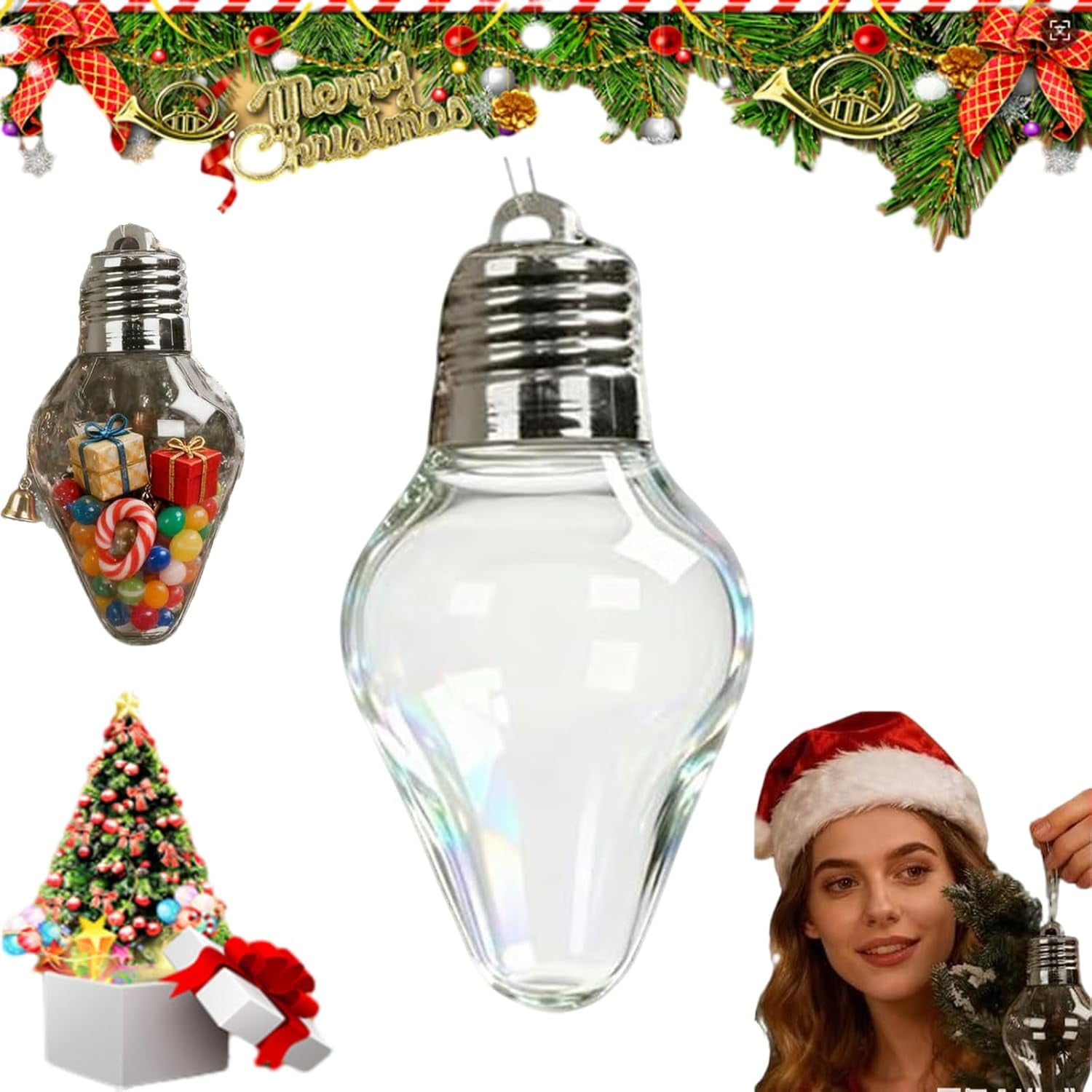 Christmas Bulb Gift Jar,Extra Jumbo Clear Plastic Craft Jars with Gold ...