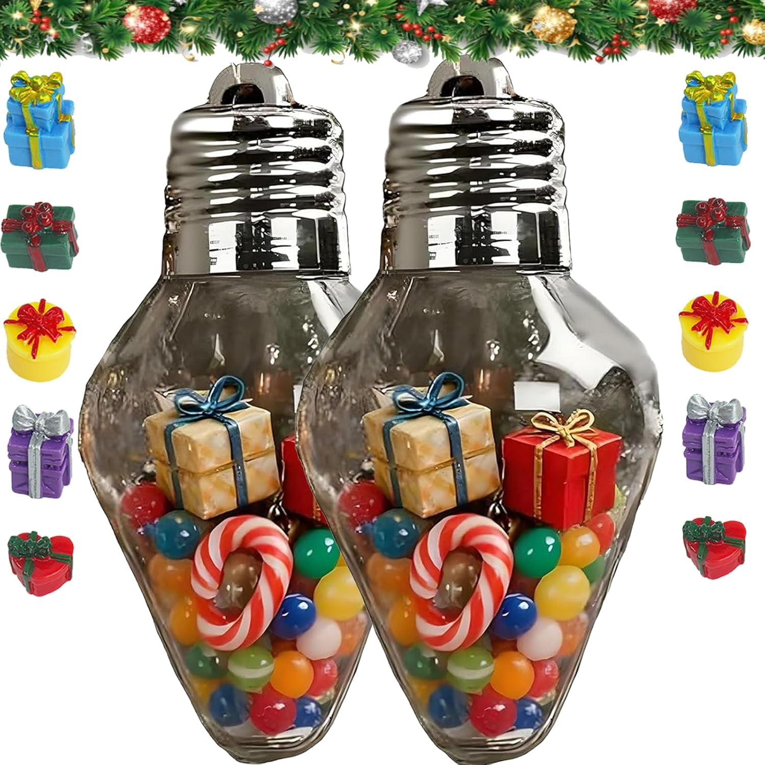 Christmas Bulb Gift Jar, Large Clear Fillable Light Bulb Ornaments with ...