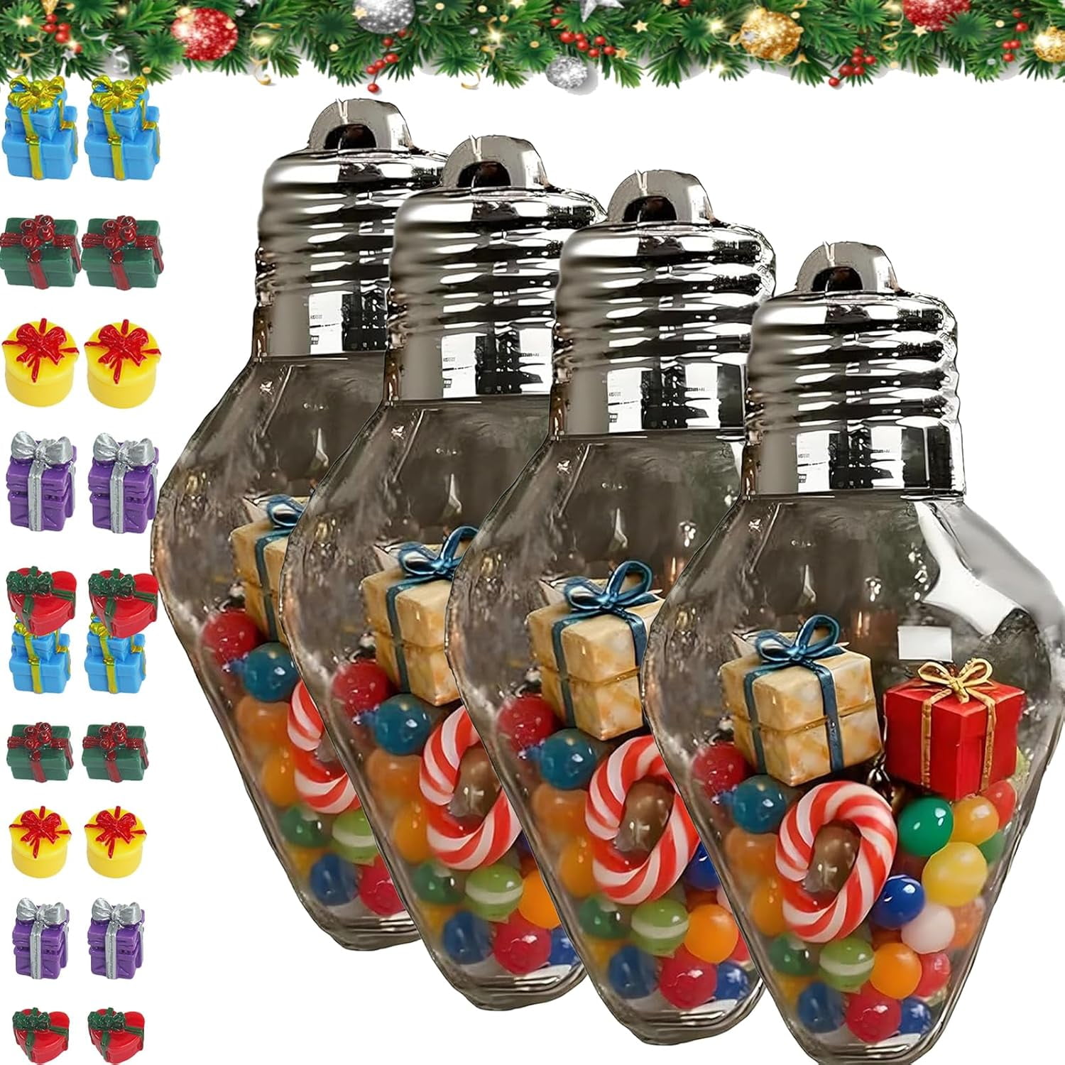 Christmas Bulb Gift Jar, Large Clear Fillable Light Bulb Ornaments with ...