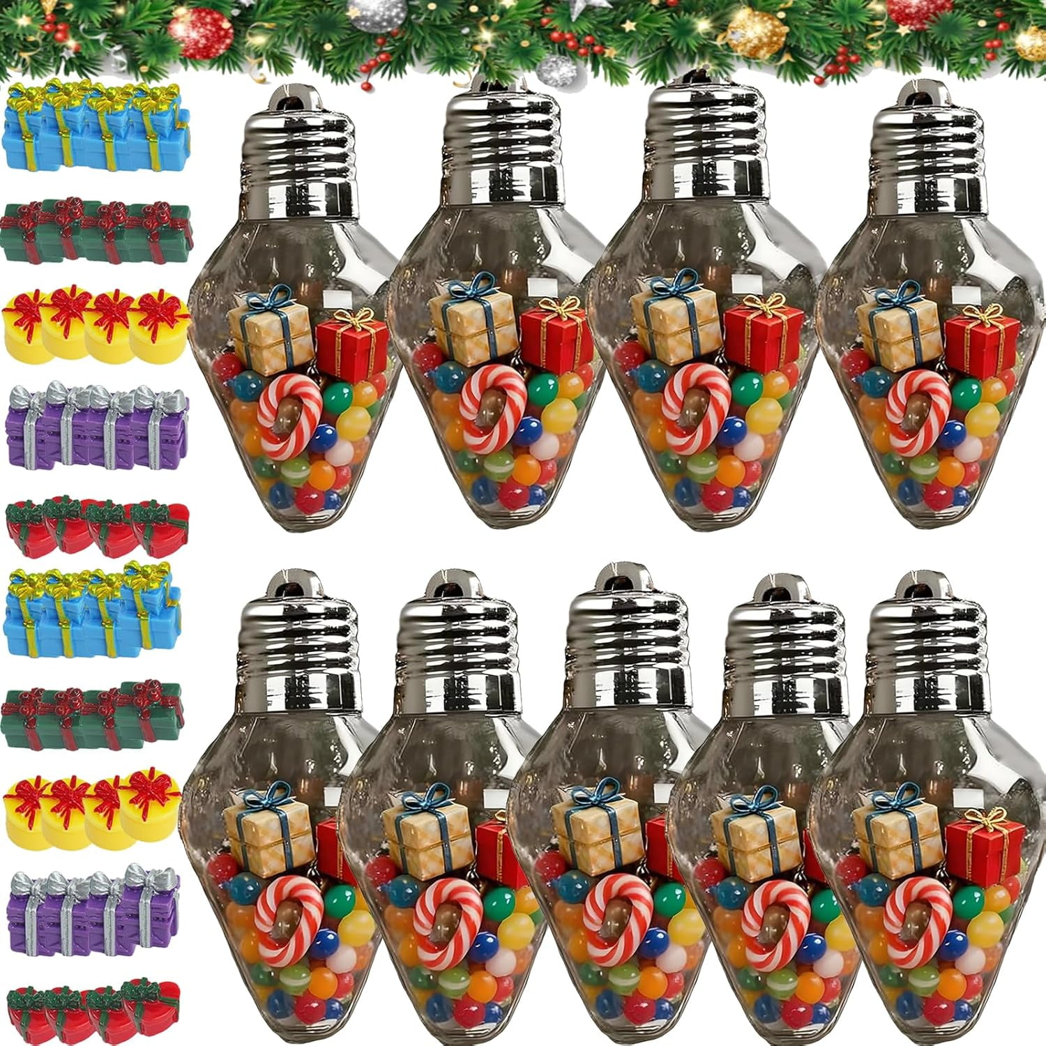 Christmas Bulb Gift Jar, Large Clear Fillable Light Bulb Ornaments with ...