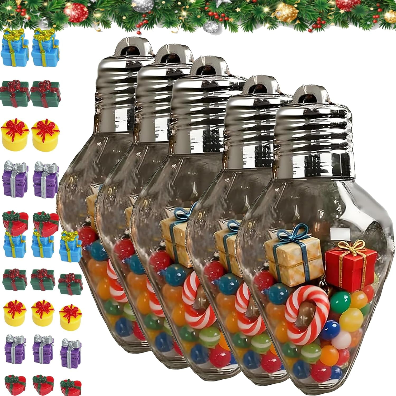 Christmas Bulb Gift Jar, Large Clear Fillable Light Bulb Ornaments with ...