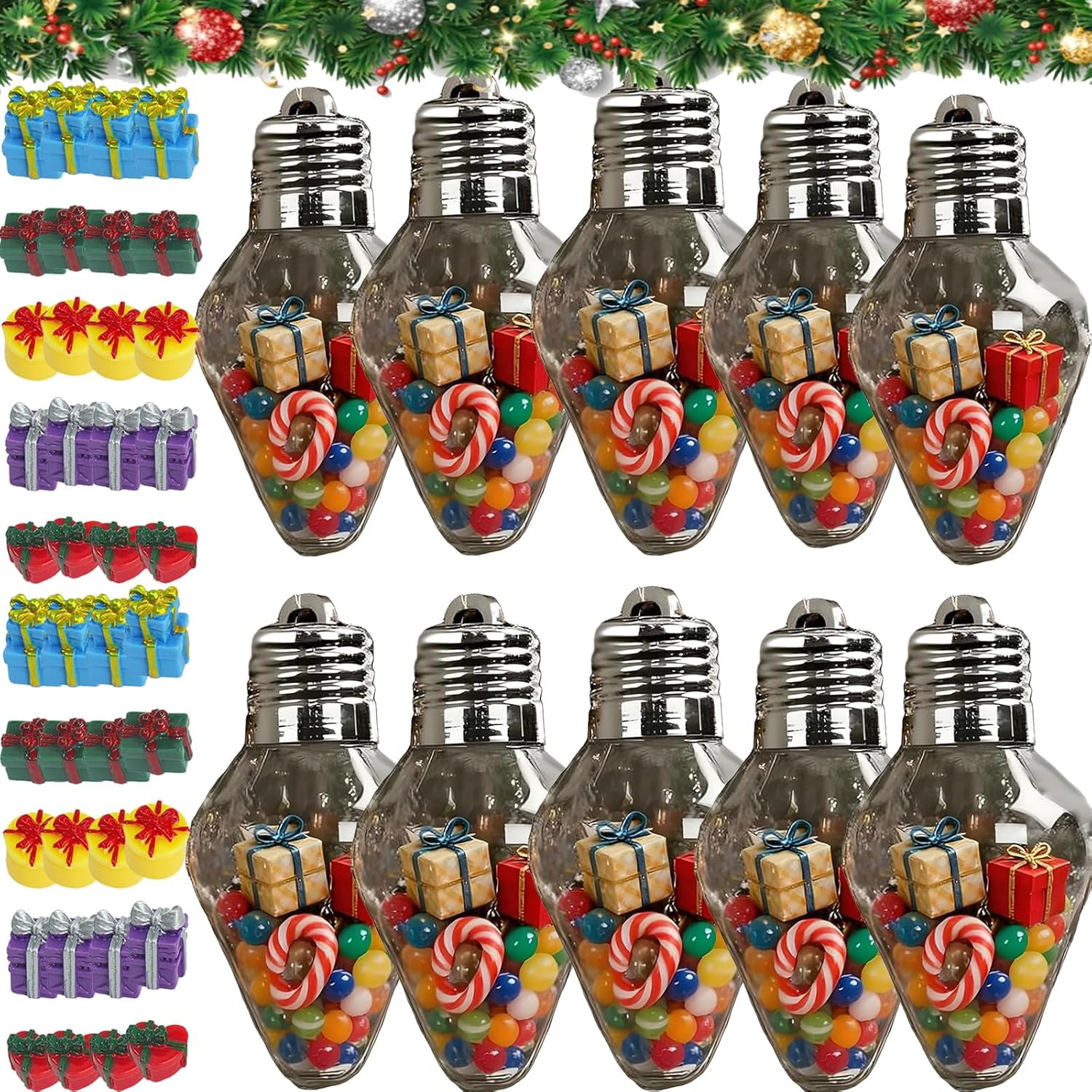 Christmas Bulb Gift Jar, Large Clear Fillable Light Bulb Ornaments with ...
