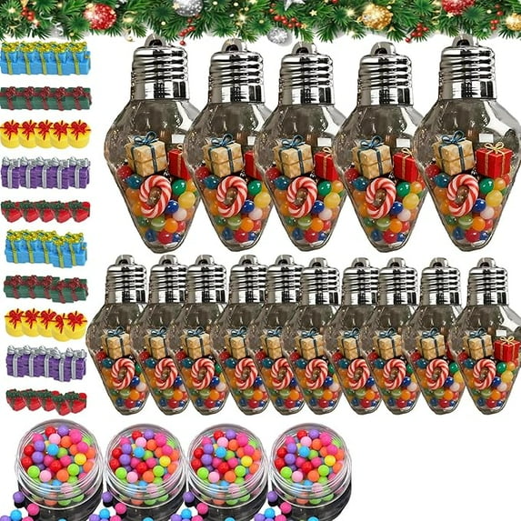 Christmas Bulb Gift Jar, Large Clear Fillable Light Bulb Ornaments with ...
