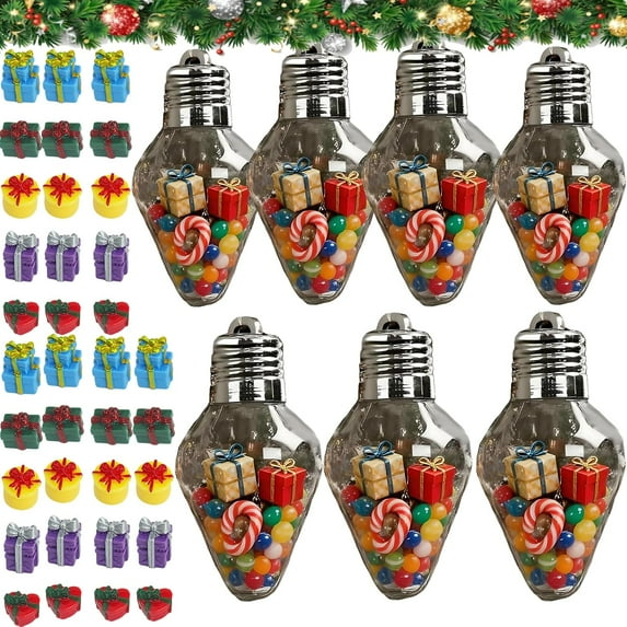 Christmas Bulb Gift Jar, Large Clear Fillable Light Bulb Ornaments with ...