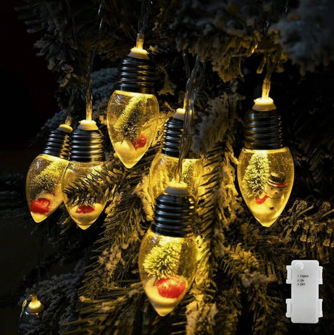 Christmas Bulb String Lights Battery Operated With Timer, 6.5ft 10 LED ...