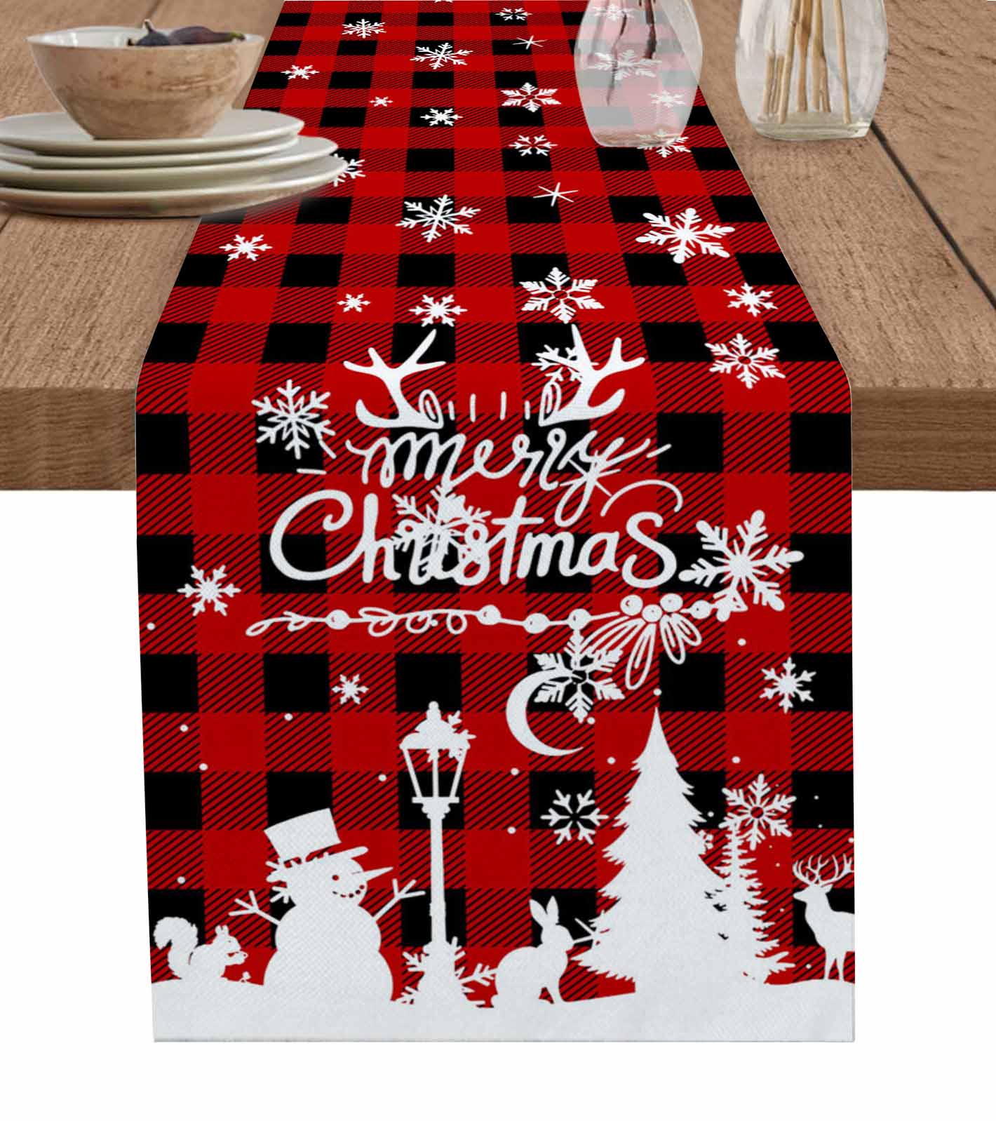 Christmas Burlap Cotton Table Runner 13x90 Inches Long, Winter Snowman ...