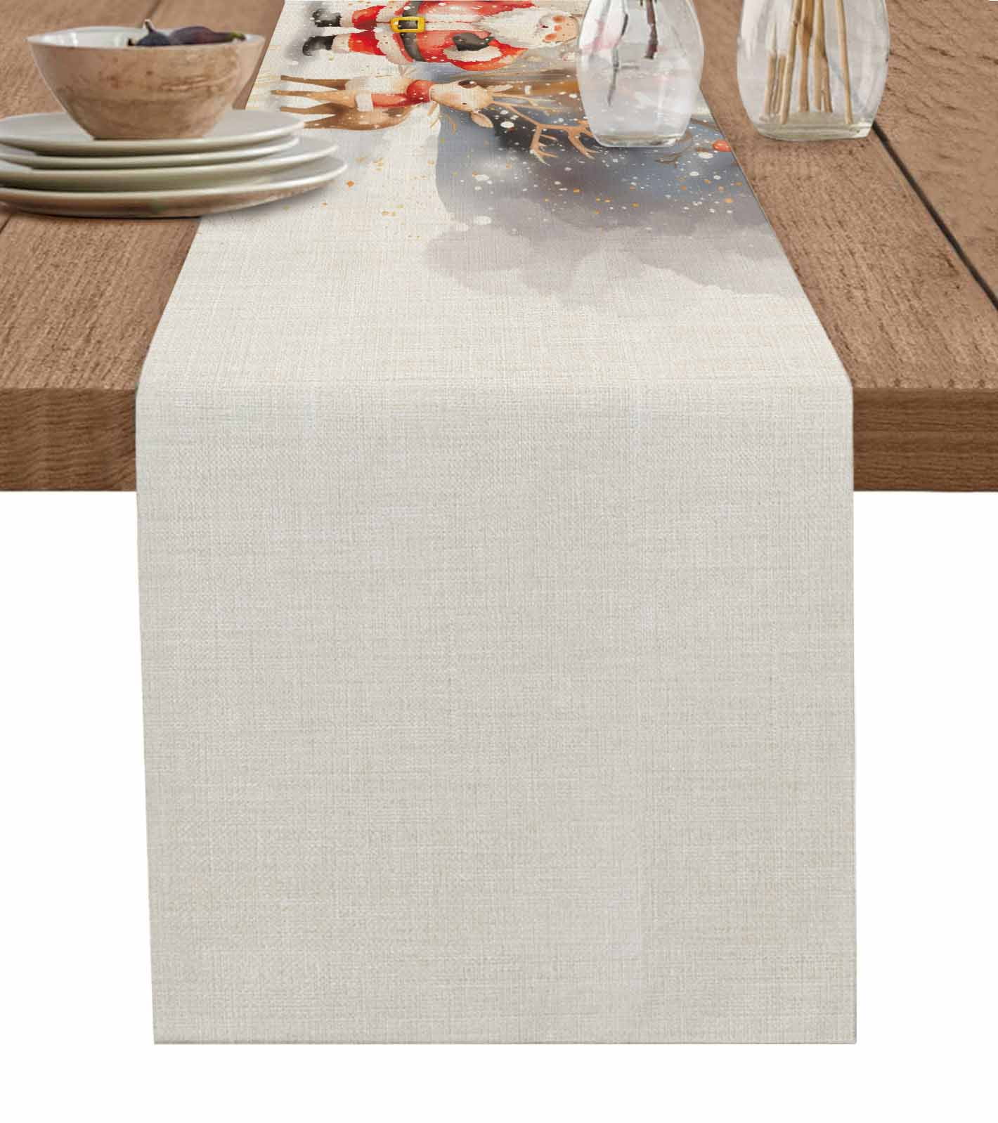 Christmas Burlap-Cotton Table Runner 90 Inches Long,Xmas Tree Santa Elk ...