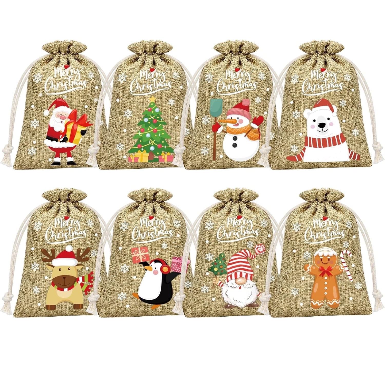 Christmas Burlap Gift Bags, Christmas Linen Bags with Drawstring ...