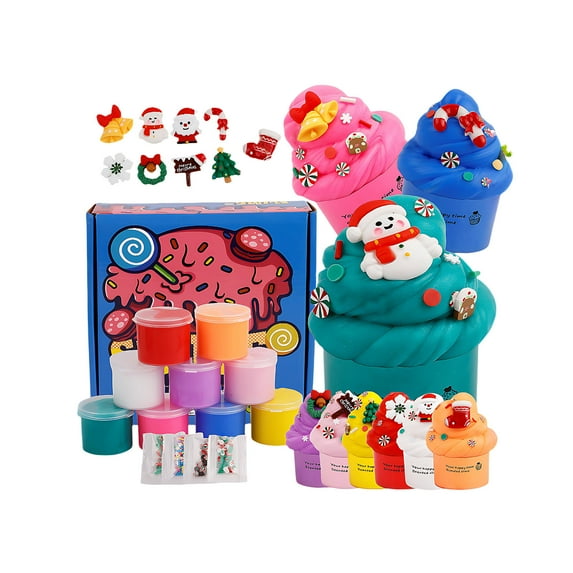 Christmas Butter Slime Kit 9 Colors, DIY Sensory Toys with 70ml Jars ...