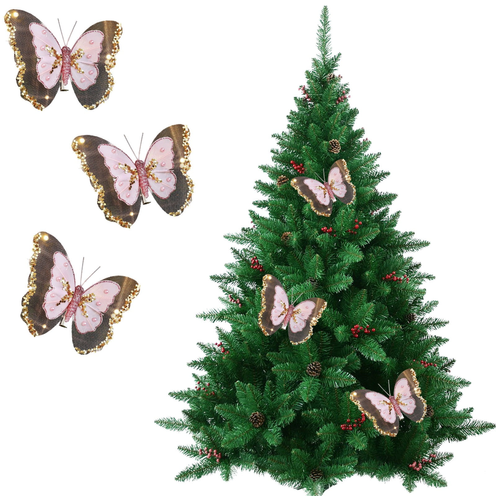 Christmas Butterfly Tree Ornaments, Glitter Mesh Clip-on Pendants ...