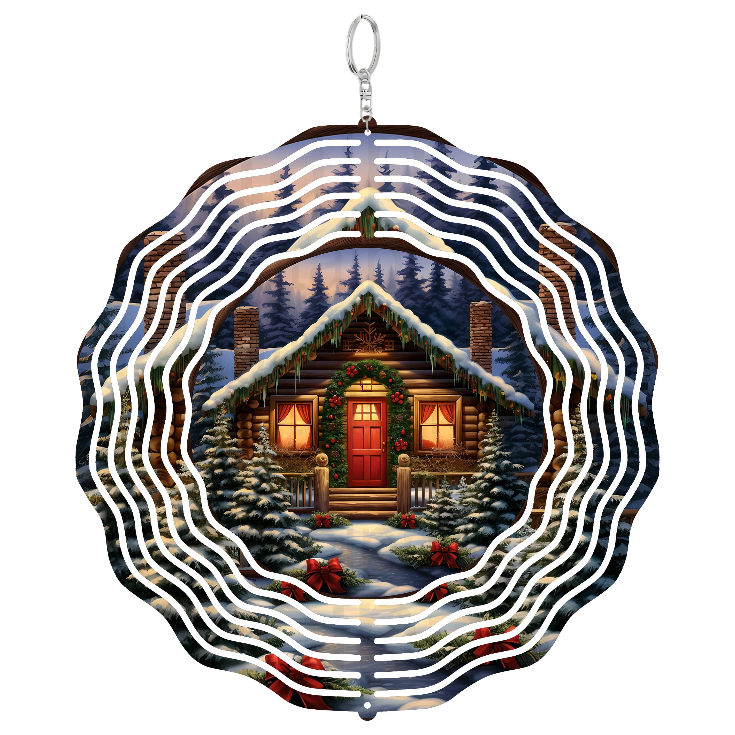 Christmas Cabin Round 3D Wind Spinner Kinetic Hanging Garden Decor ...