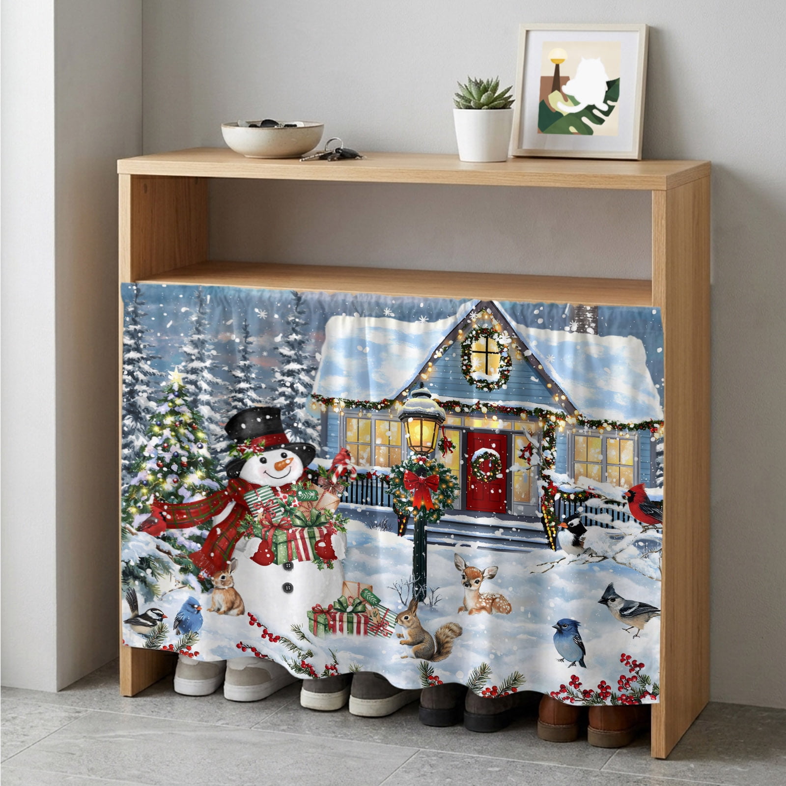 Christmas Cabinet Curtain 35"Wx35"L, Dustproof Under Sink Skirt with ...