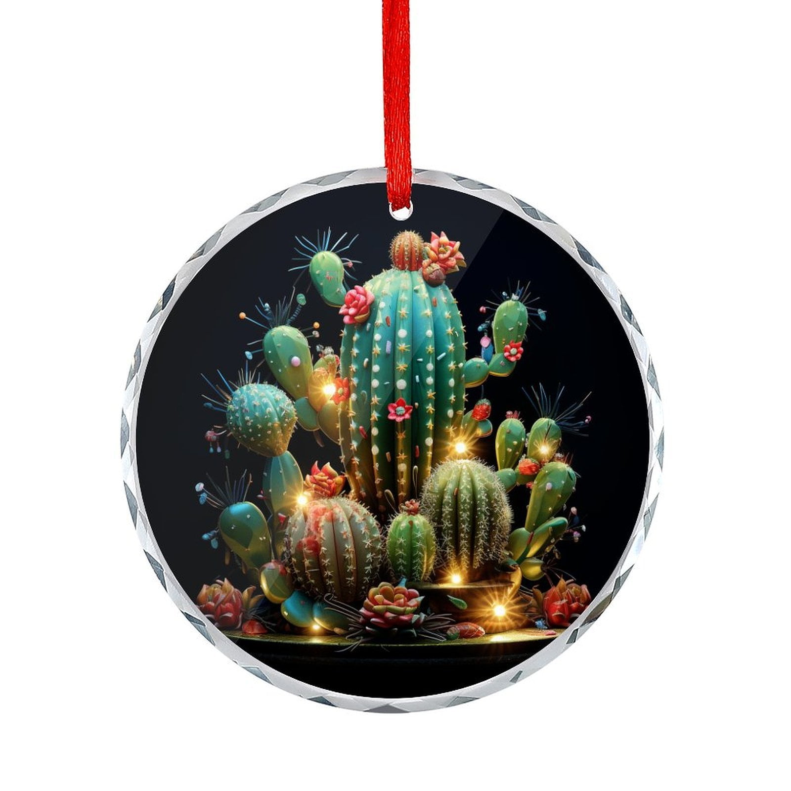 Christmas Cactus Glass Ornament Succulents Plants Cactus Round Glass ...