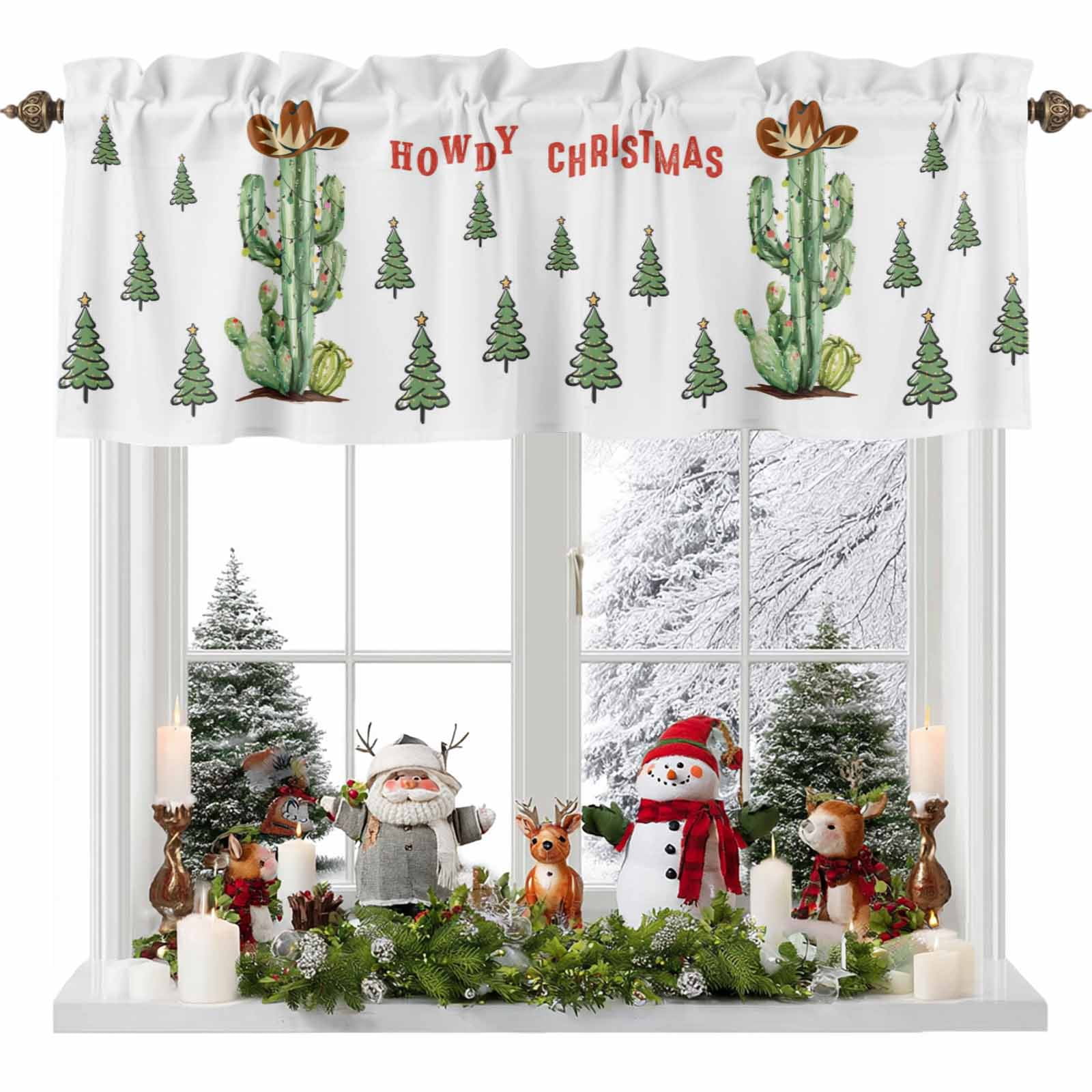 Christmas Cactus Valances for Windows, Howdy Christmas Tree Western ...