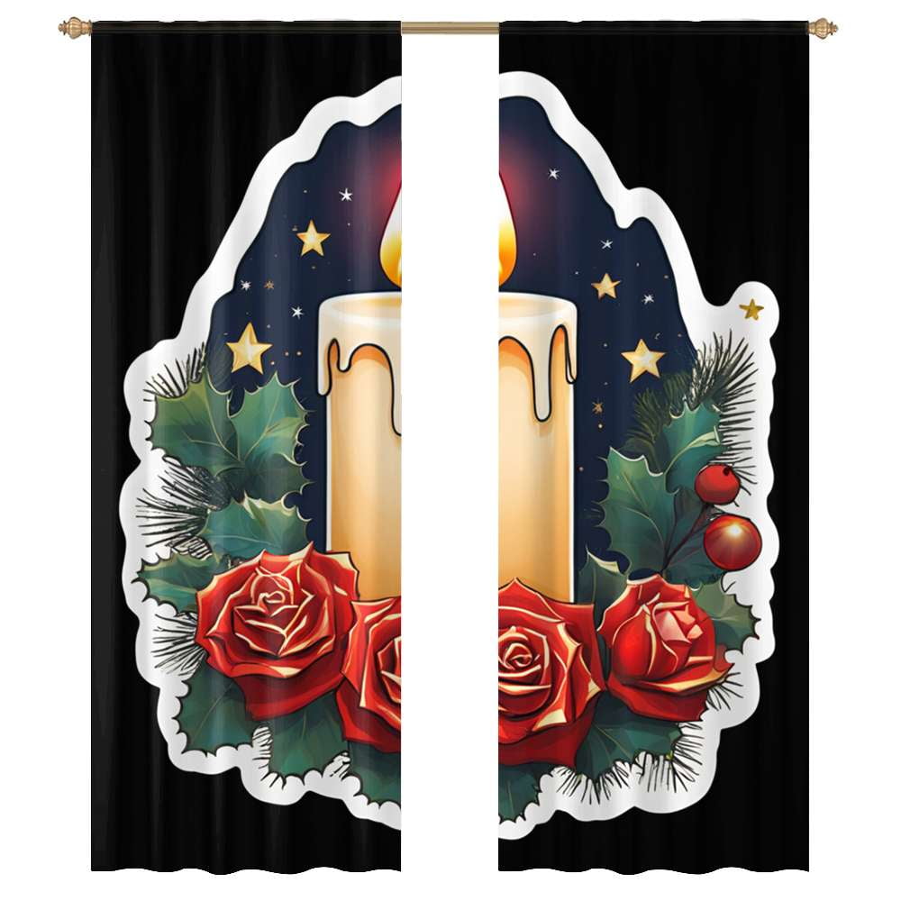 Christmas Candle Floral Wreath Sheer Window Curtains for Living Room ...