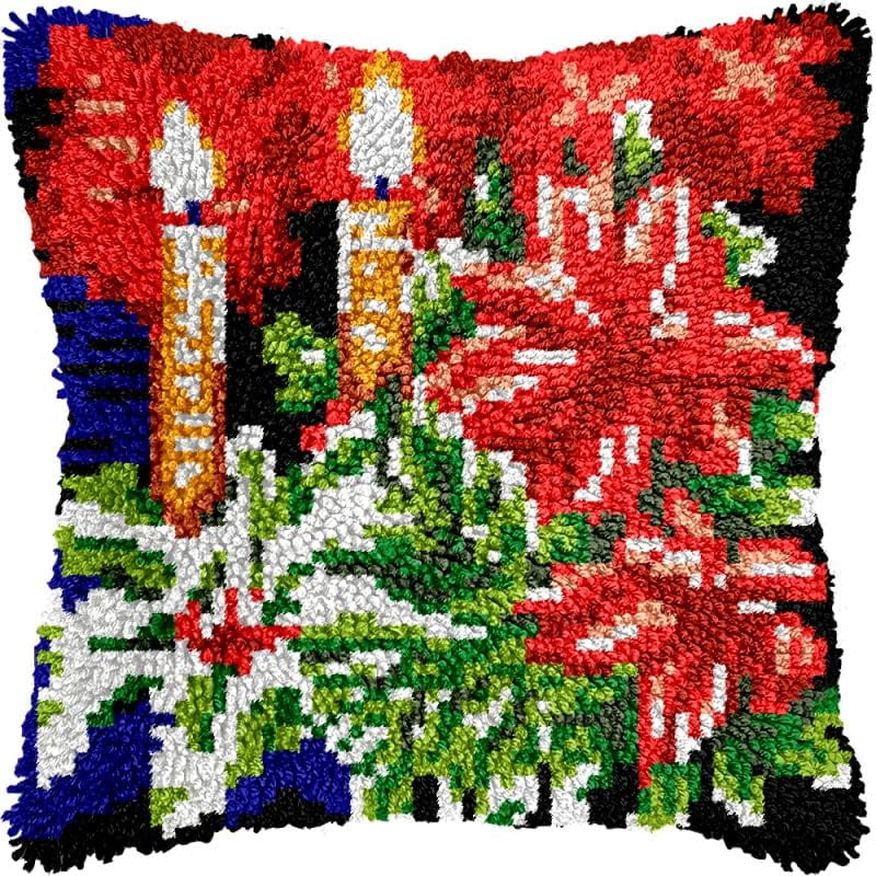 Christmas Candle & Flowers Latch Hook Pillows Kits Cushion Pillow Cover ...