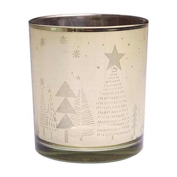Christmas Candle Holder With Golden Tree And Snowflake Design, Glass ...