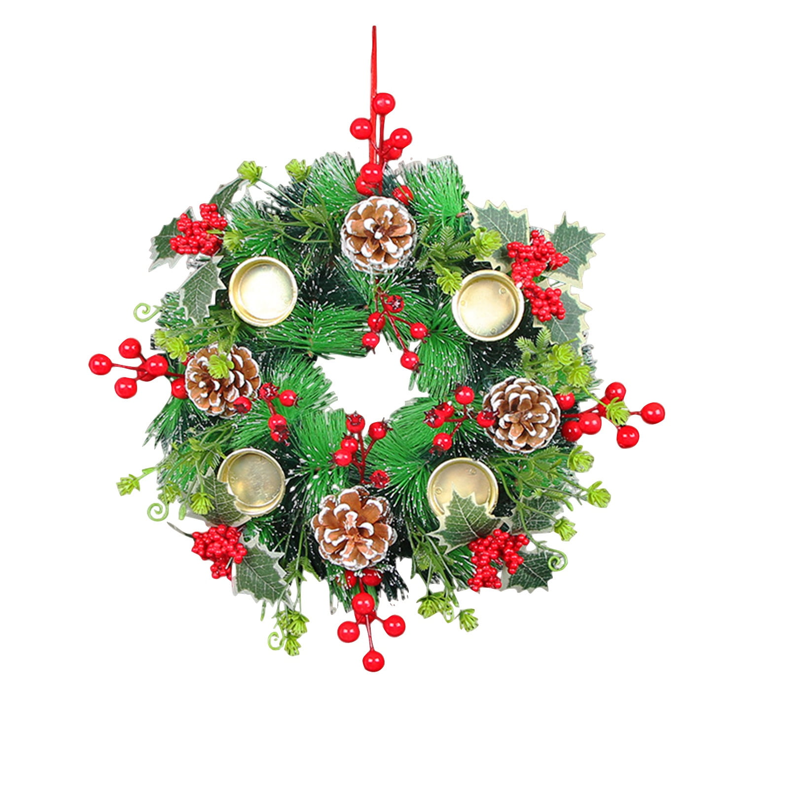 Christmas Candle Holder Wreath, Artificial Wreath with Red Berries ...