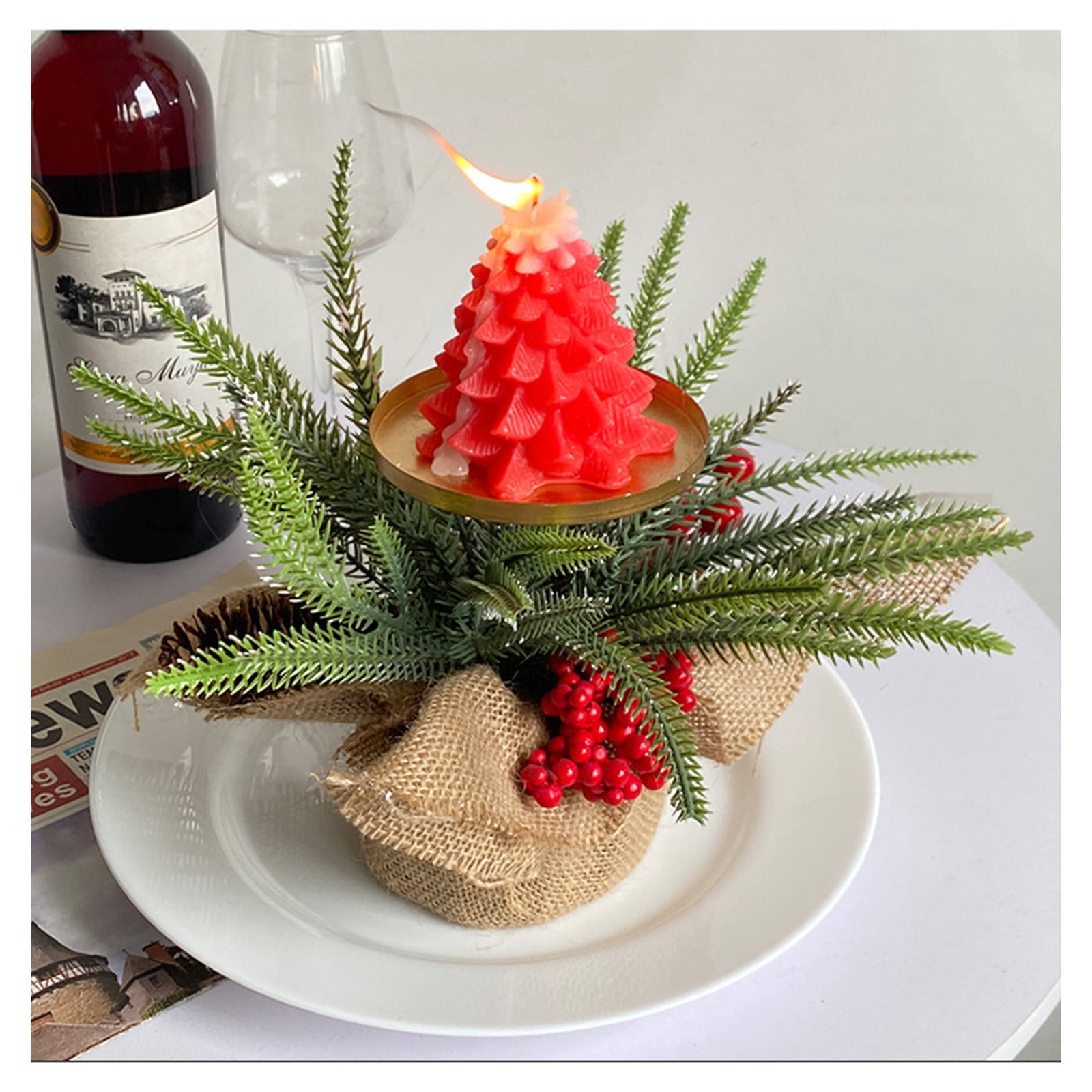 Christmas Candle Holders Red Fruit Candle Holders Ornament Pines Cones ...