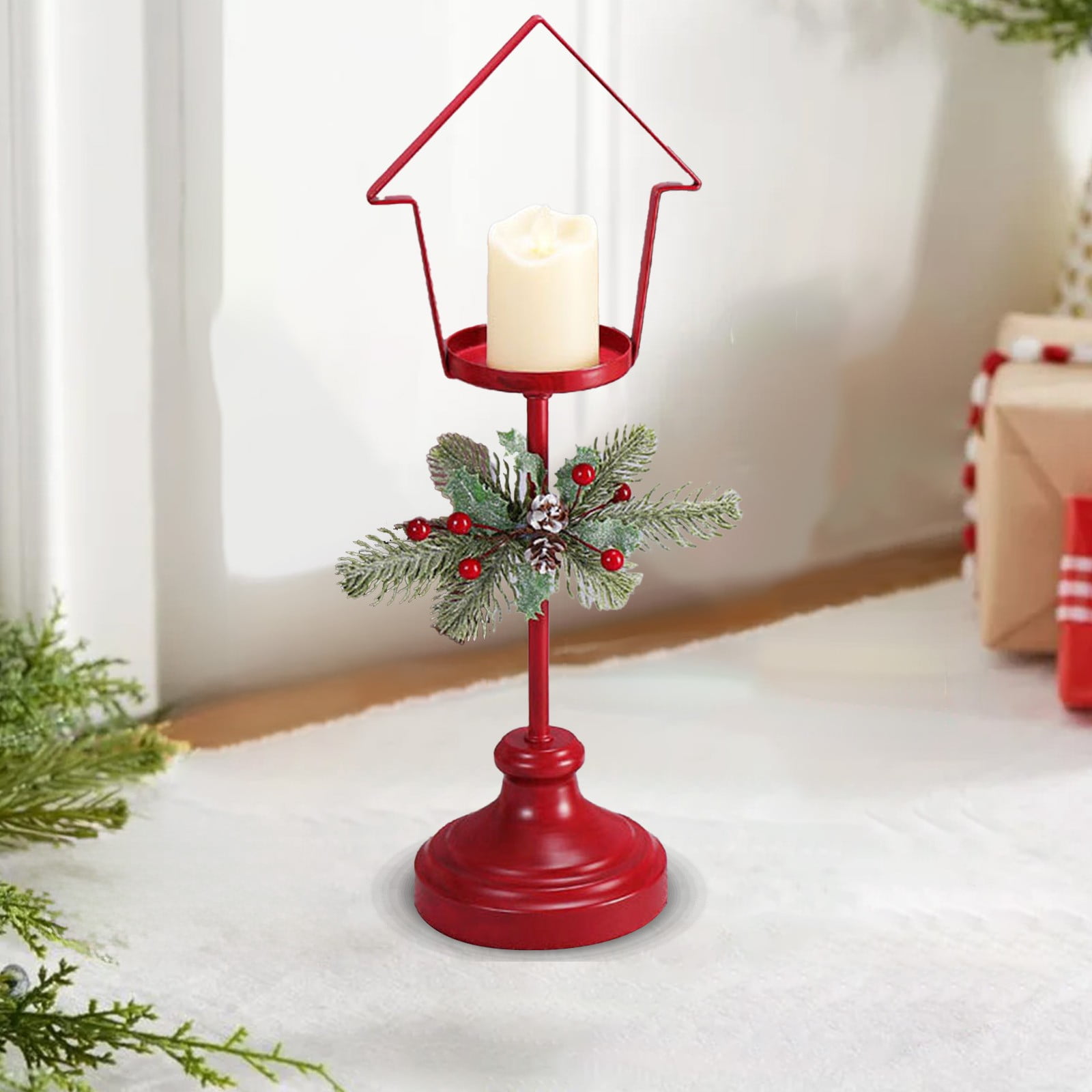 Christmas Candle Holders Red Iron | Vintage Holiday Centerpiece ...