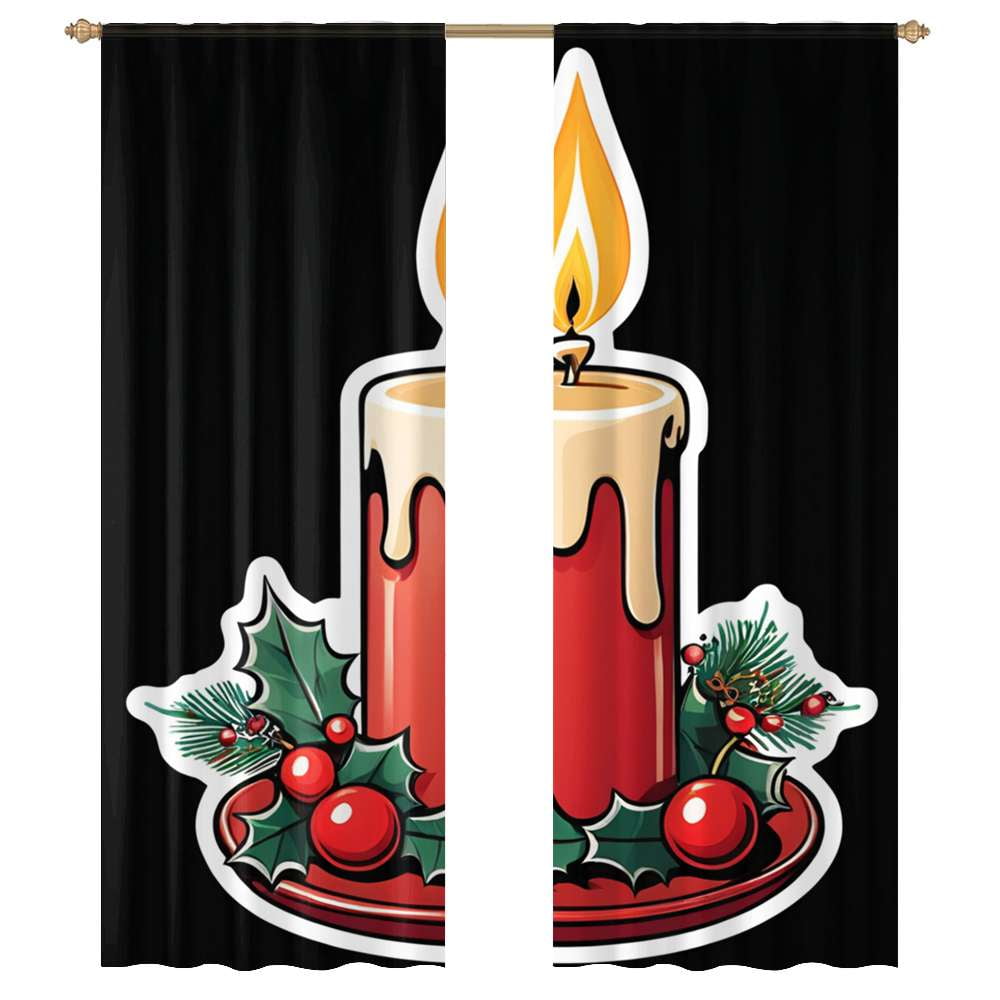 Christmas Candle Ornament Design Modern Tulle Window Curtains for ...