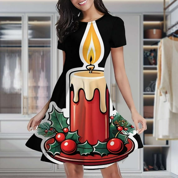 Christmas Candle Ornament Design Women's Classic Swing Skater Dress ...
