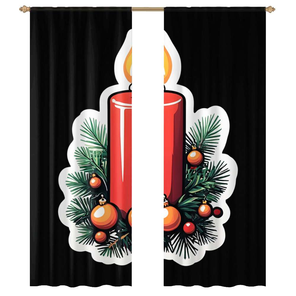 Christmas Candle Ornaments Decor Sheer Voile Curtain Window Tulle ...
