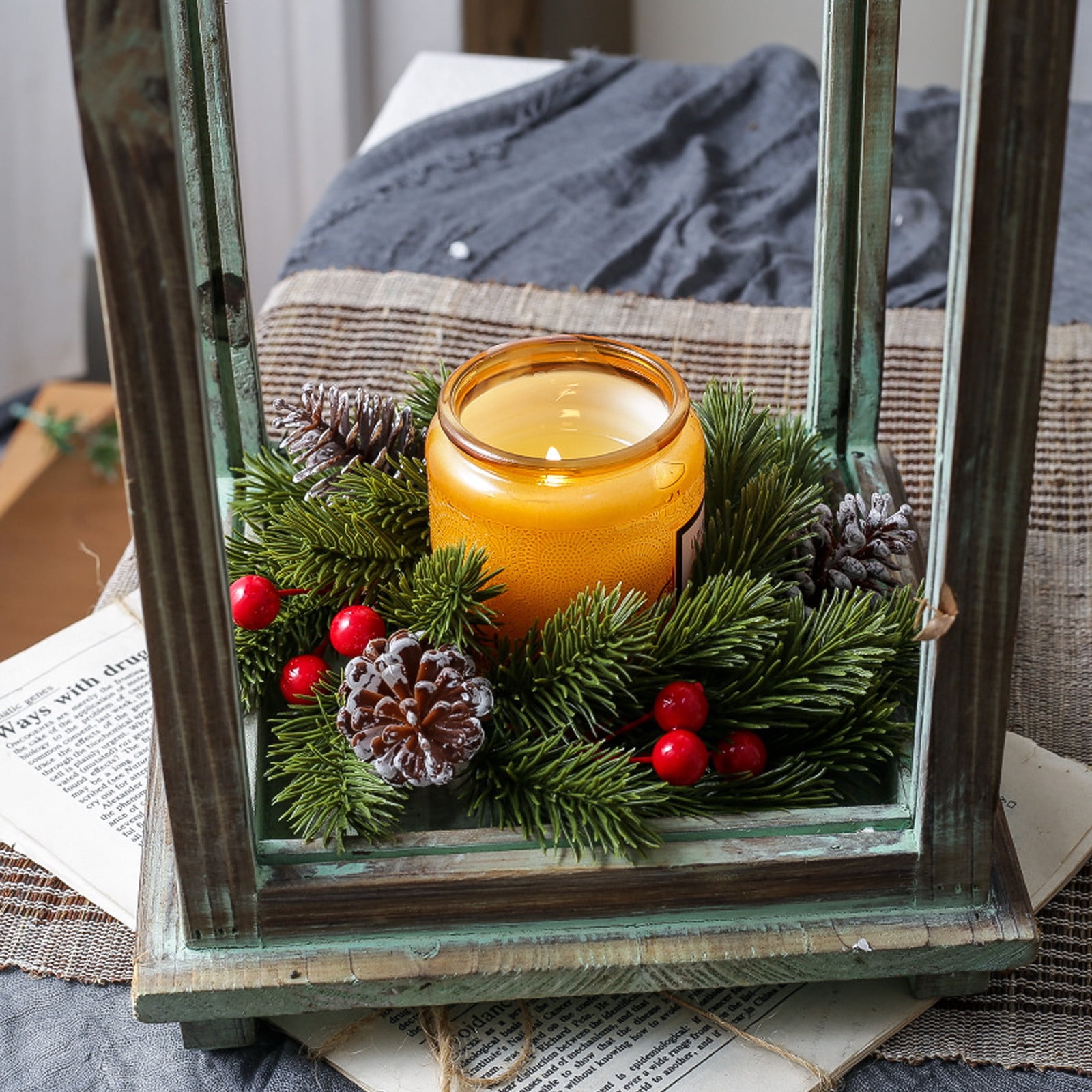 Christmas Candle Ring Garland Pines Cones Red Berry Christmas Candle ...
