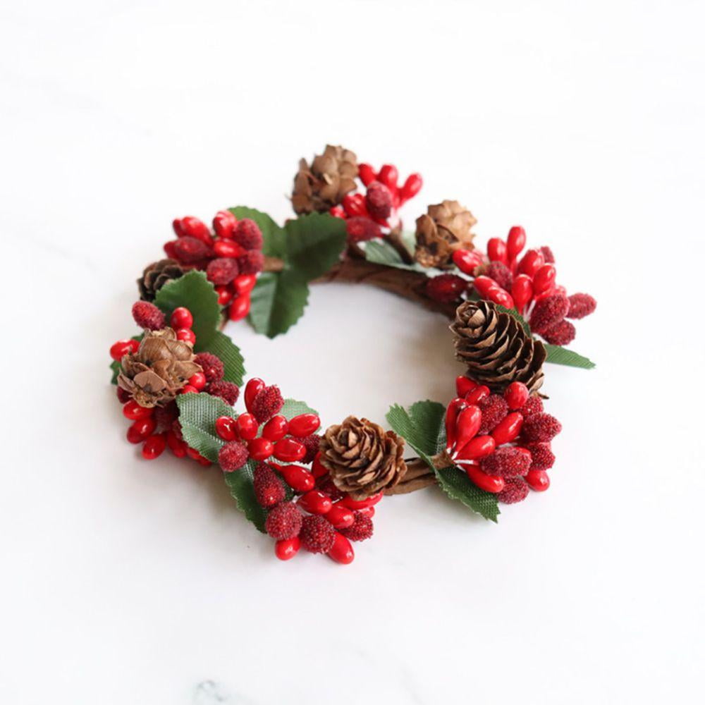 Christmas Candle Rings, Small Artificial Red Berry Wreath Candle Holder ...