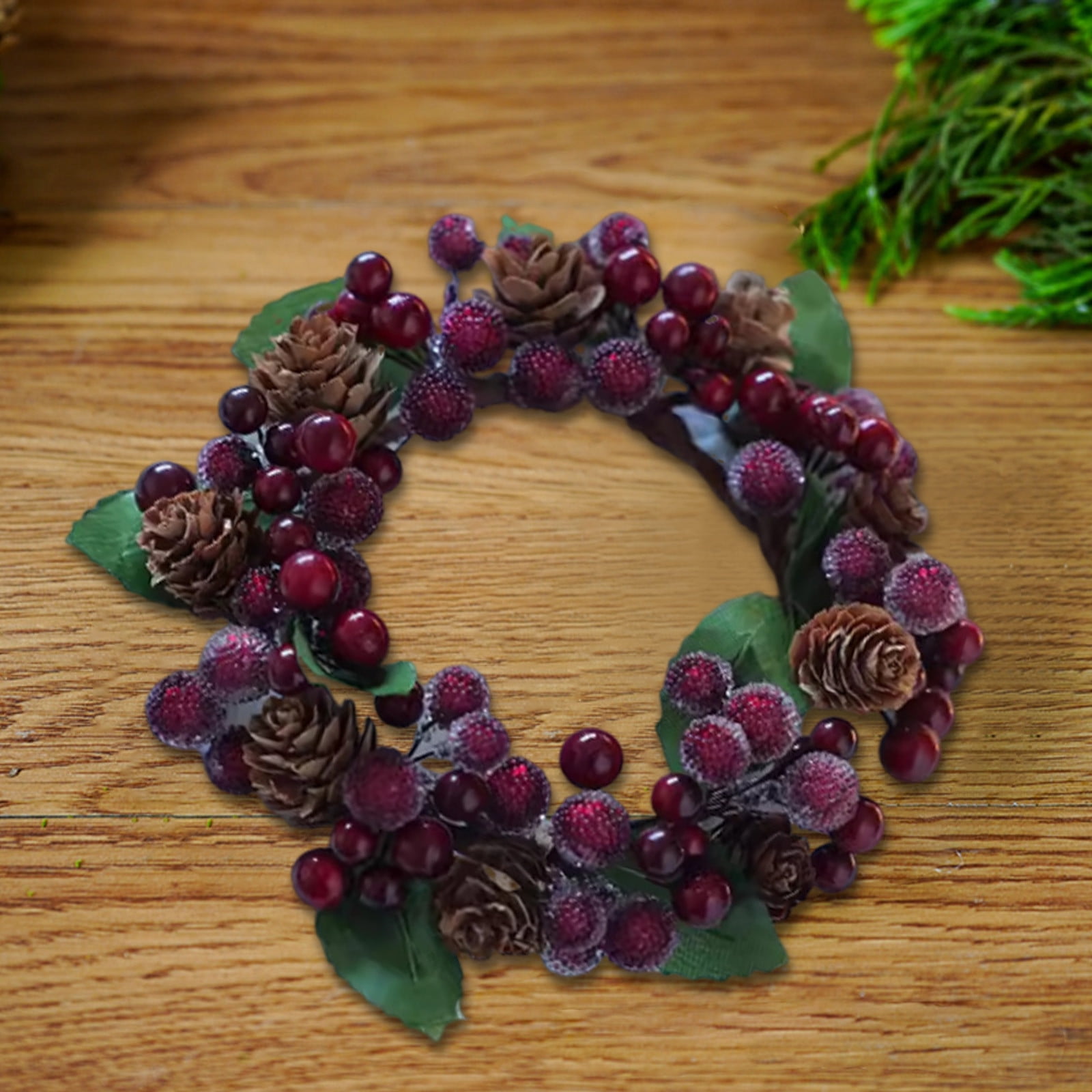 Christmas Candle Rings Wreath Artificial Candle Rings with Red Berry, 4 ...